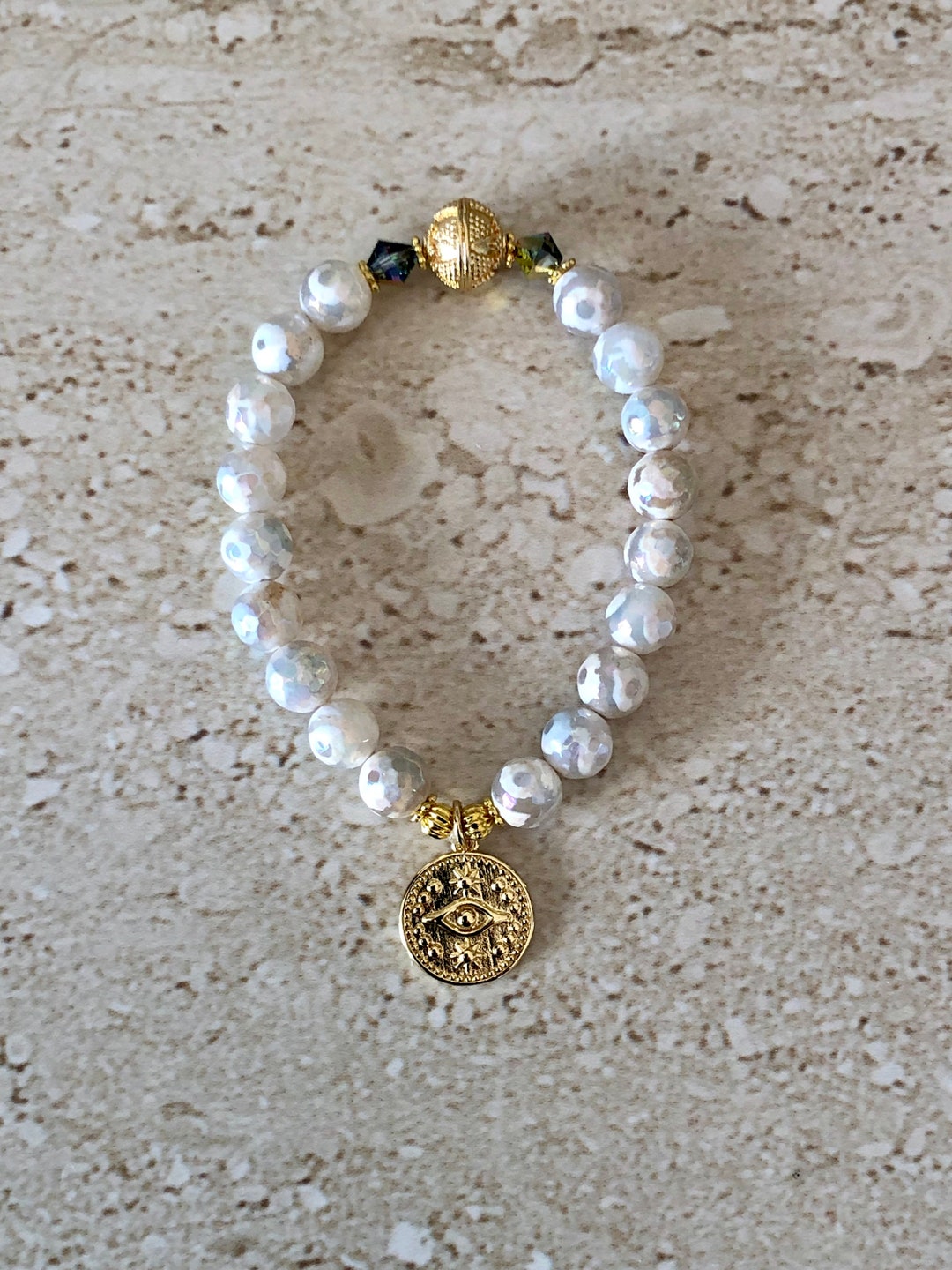 Evil Eye Bracelet Third Eye Bracelet Hand Painted Mystic Agate Tibetan ...