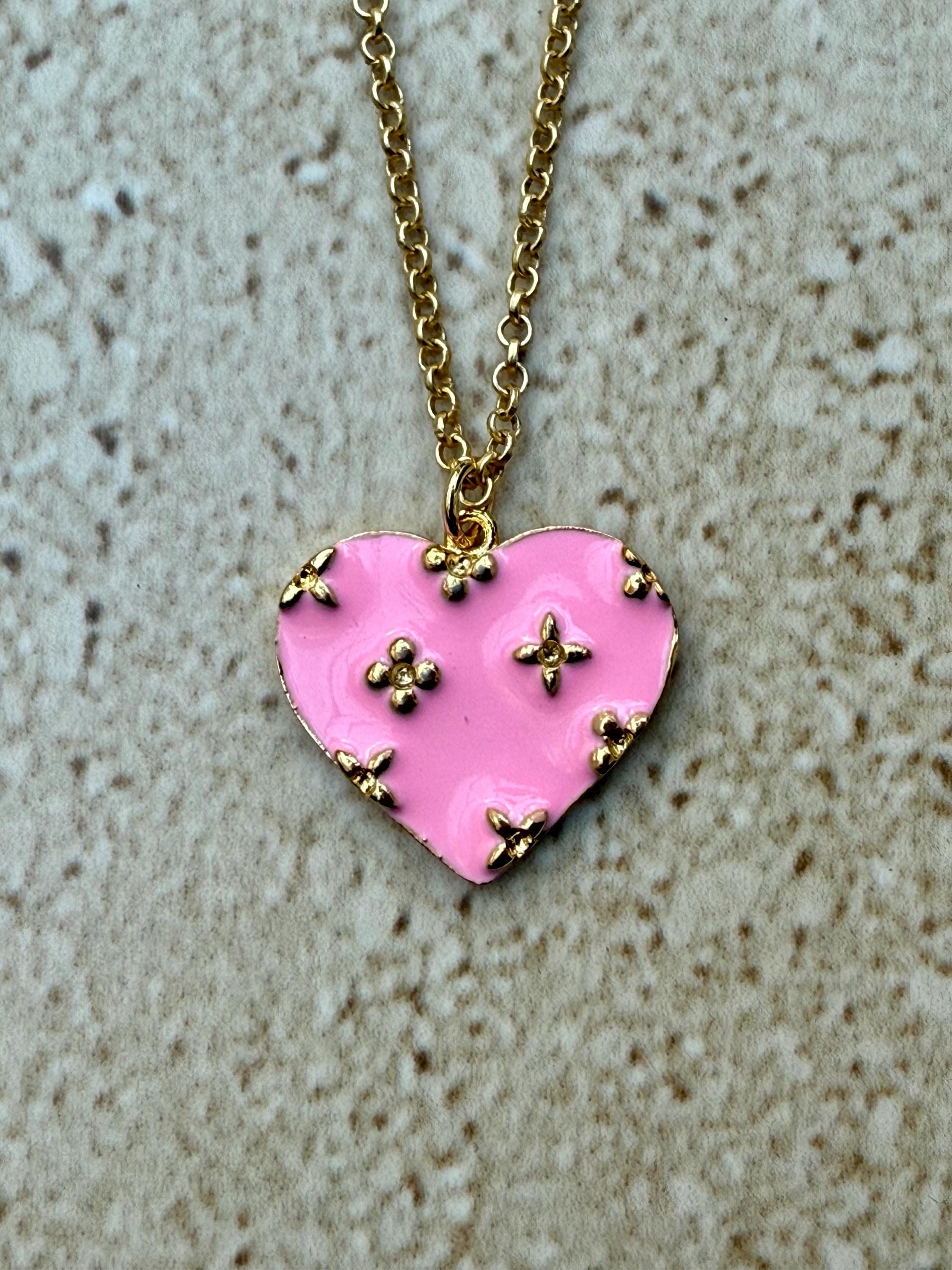 Heart Pendant Pink Heart Enamel Pendant Heart Necklace Valentine Gift ...