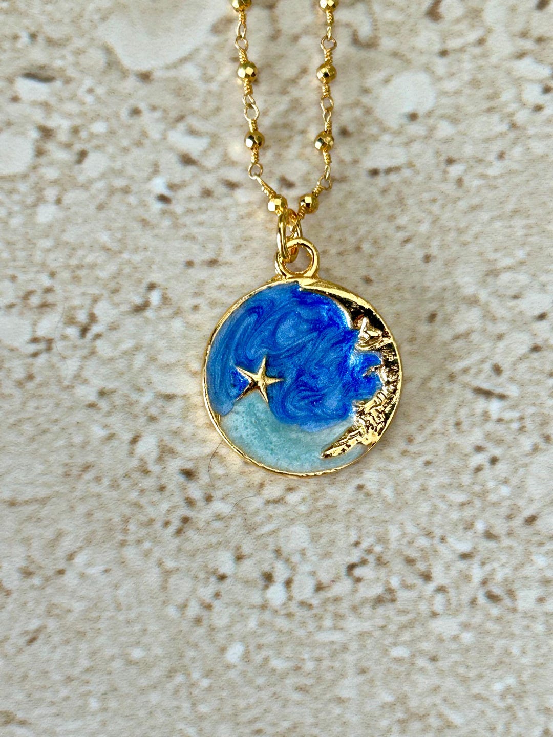 Celestial Pendant Moon and Stars Pendant Enamel Celestial Pendant ...