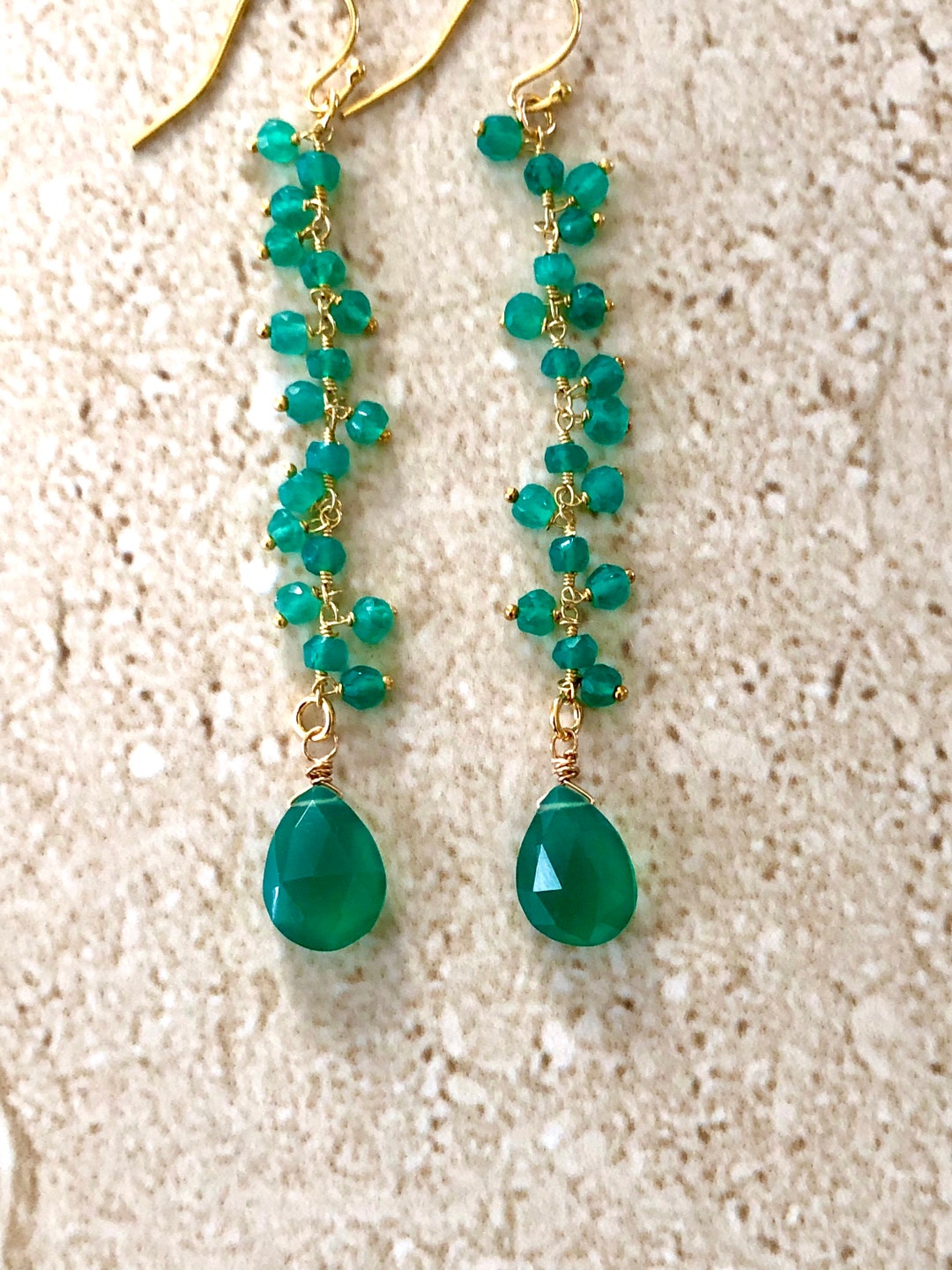 Green Onyx Earrings Green Onyx Linear Earrings Gemstone Earrings Duster ...