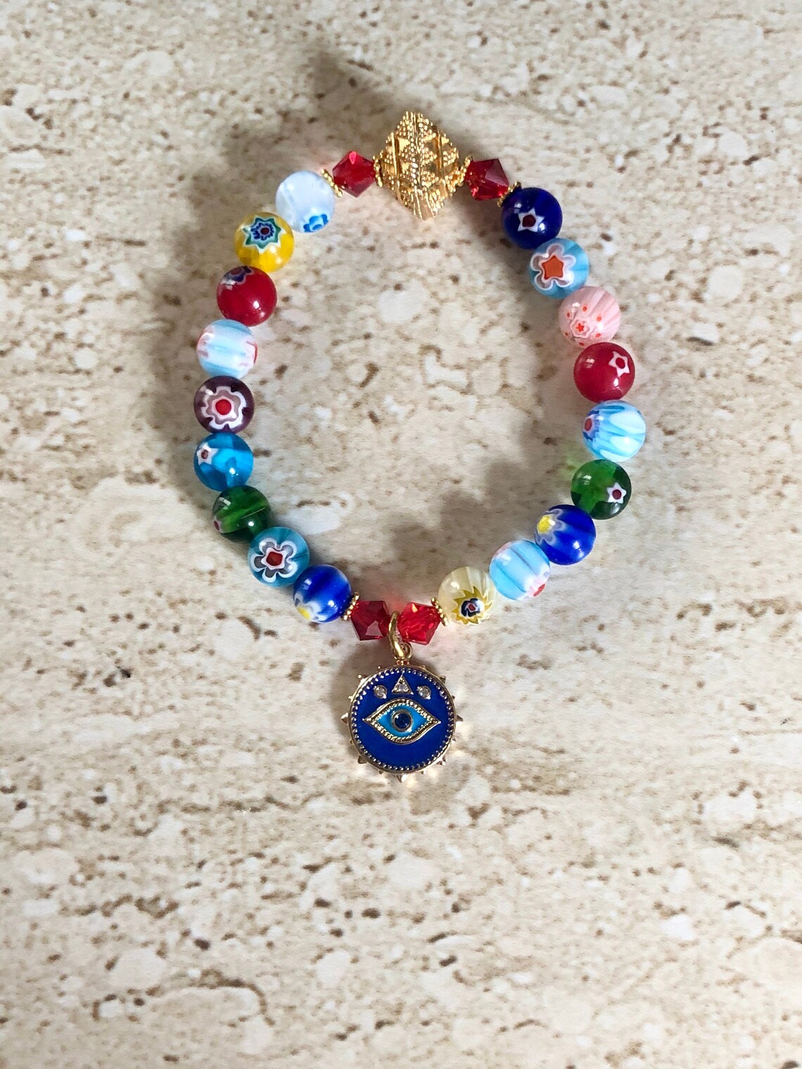 Evil Eye Bracelet Third Eye Bracelet Protection Millefiori Bracelet ...