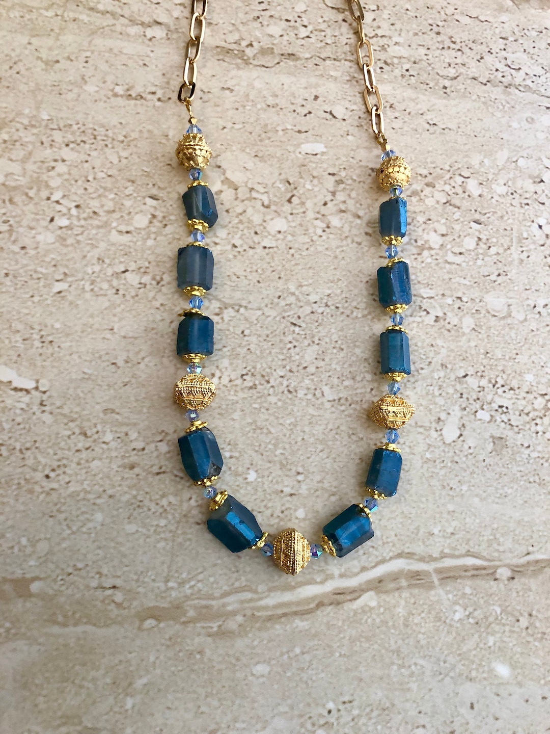 Blue Titanium Quartz Long Necklace Mystic Coated Cobalt Blue Necklace ...