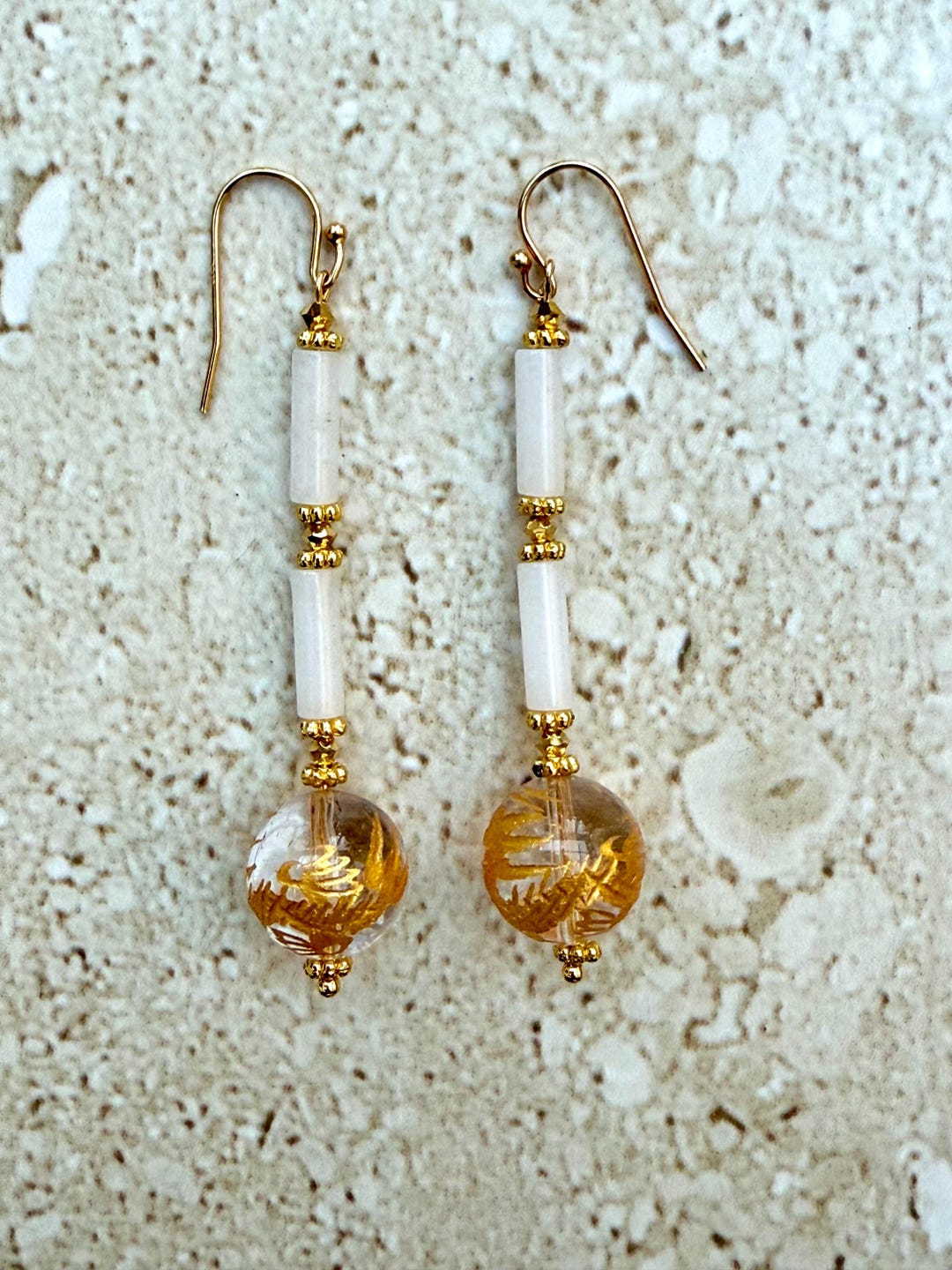 Dragon Ball Earrings Long Dragon Ball Dangle Earrings Quartz and White ...