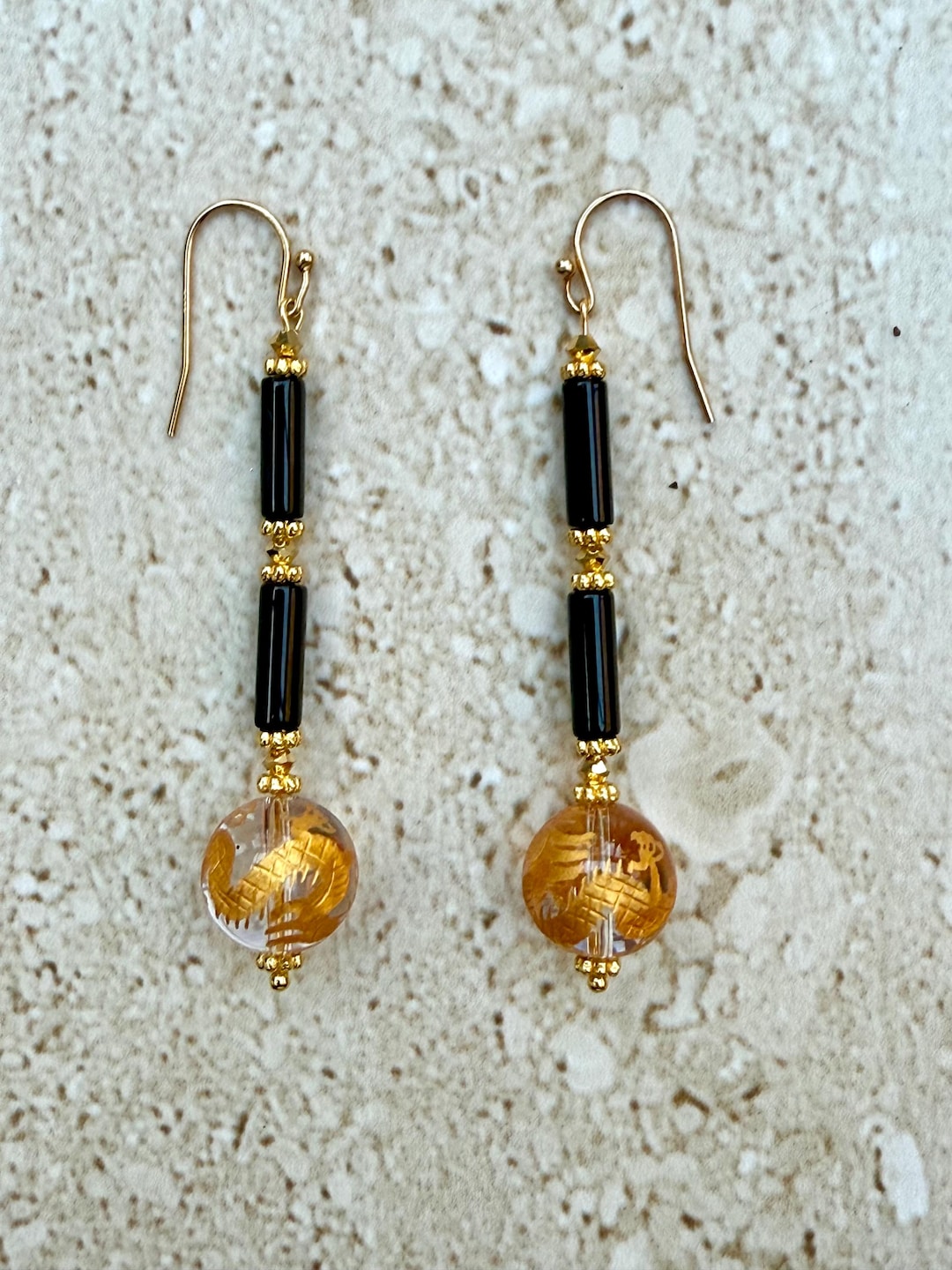 Dragon Ball Earrings Long Dragon Ball Dangle Earrings Quartz and Black ...