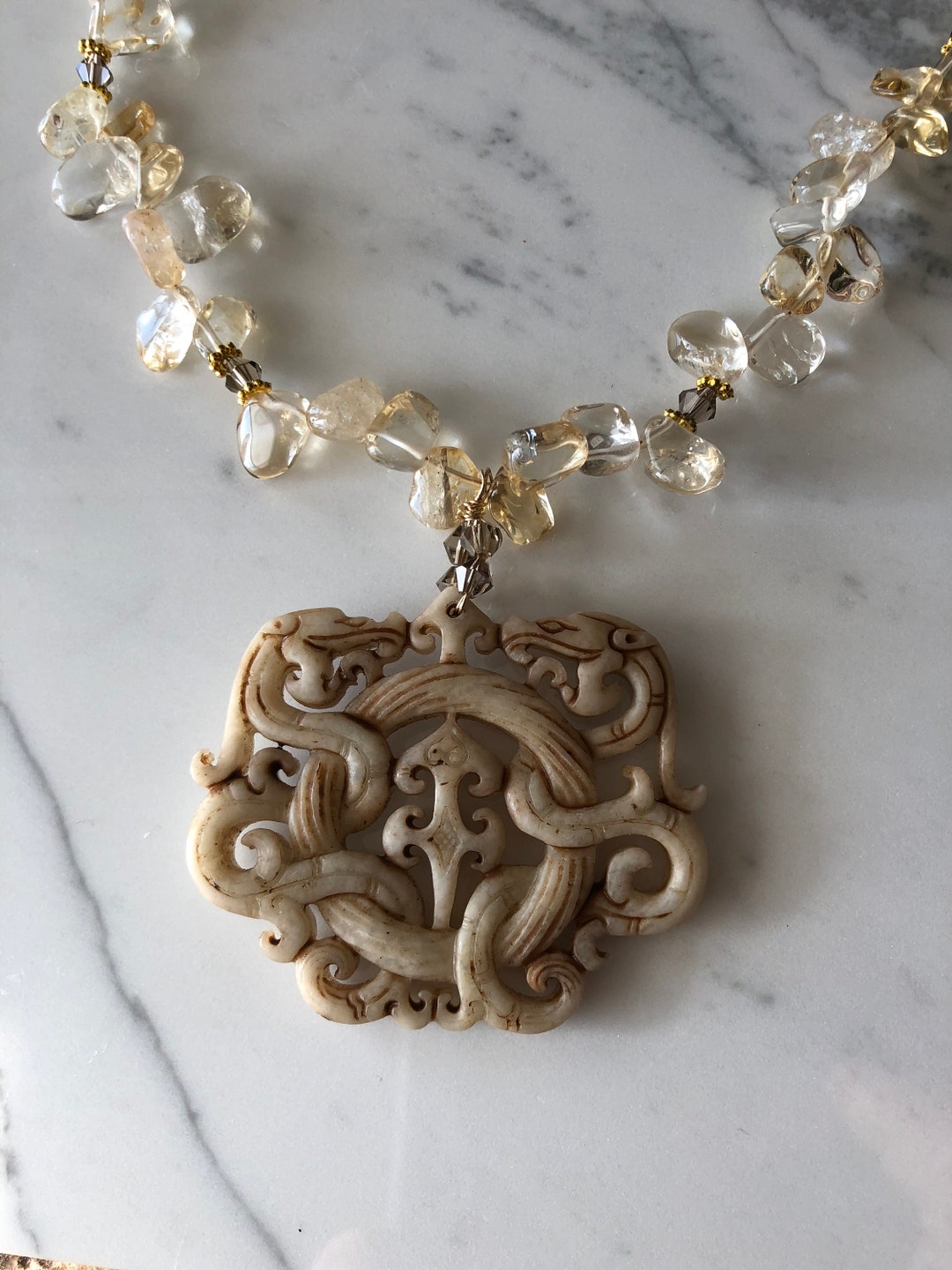 Carved Jade Pendant Necklace Jade Snake Pendant Vintage Carved Jade ...