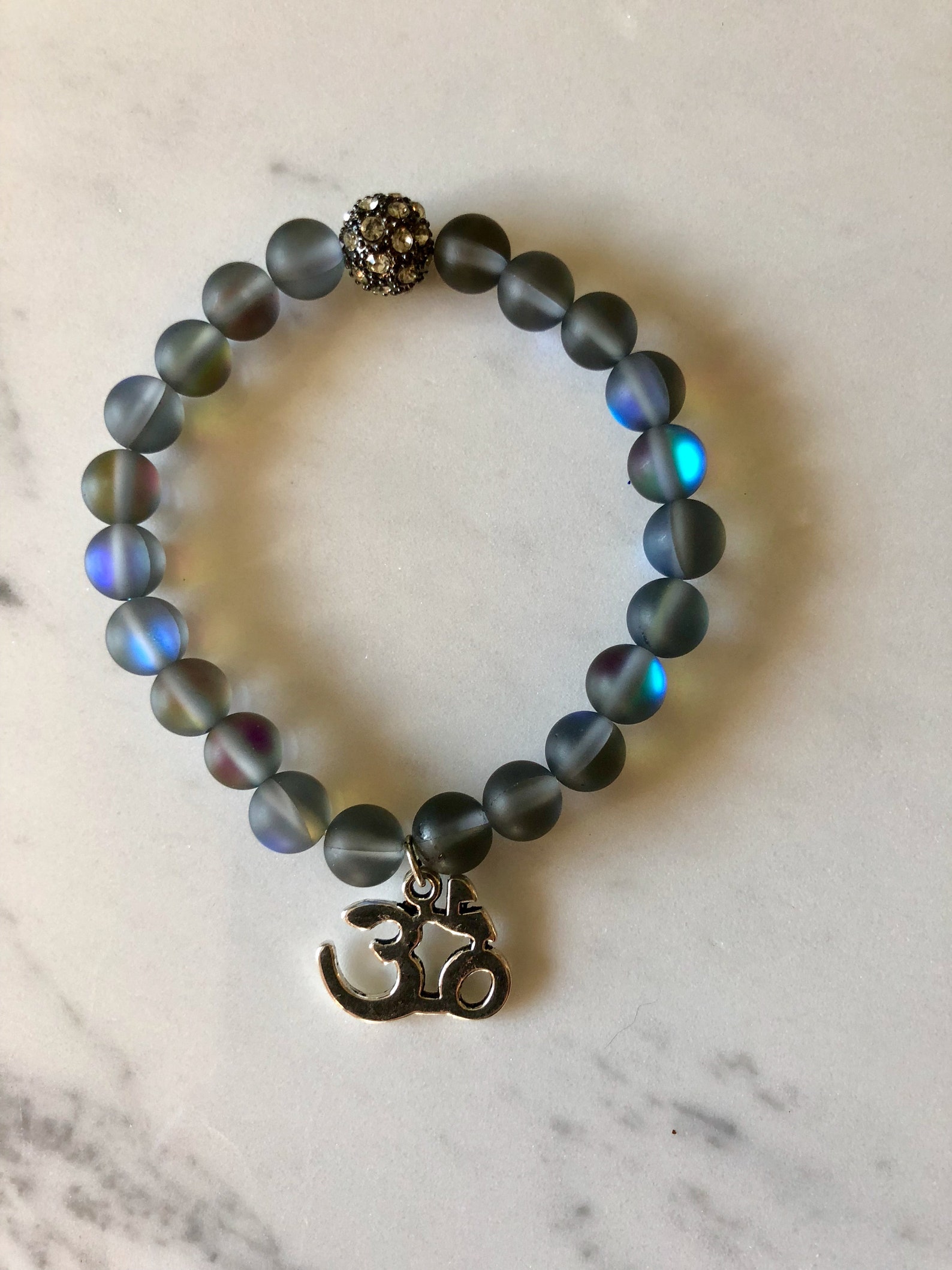 Ohm Bracelet Beaded Bracelet Matt Aura Quartz Yoga Bracelet | Etsy