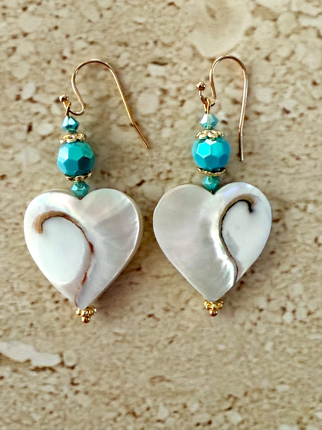 Heart Earrings Rare Nautilus Shell Heart Earrings Heart Dangle Earrings ...