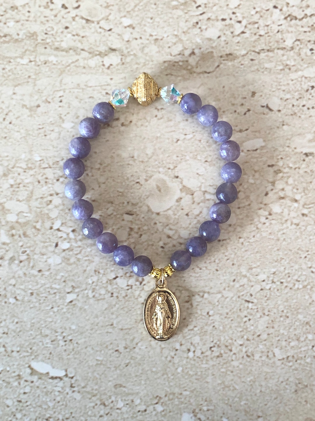 Virgin Mary Bracelet Blessed Mother Bracelet Saint Mary Purple ...