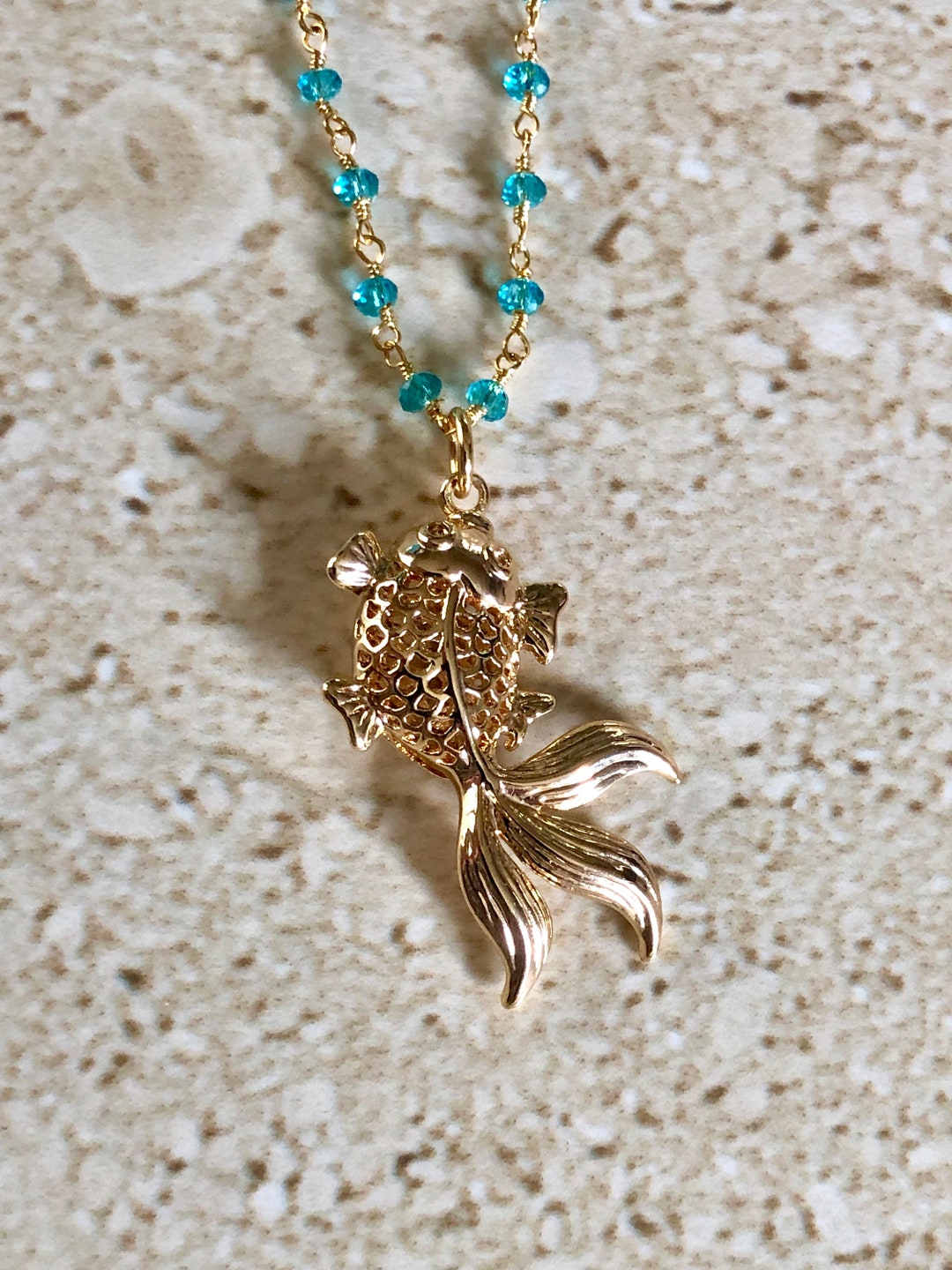 Koi Pendant Koi Necklace Puffy Koi Pendant Blue Zircon Rosary Chain Koi ...