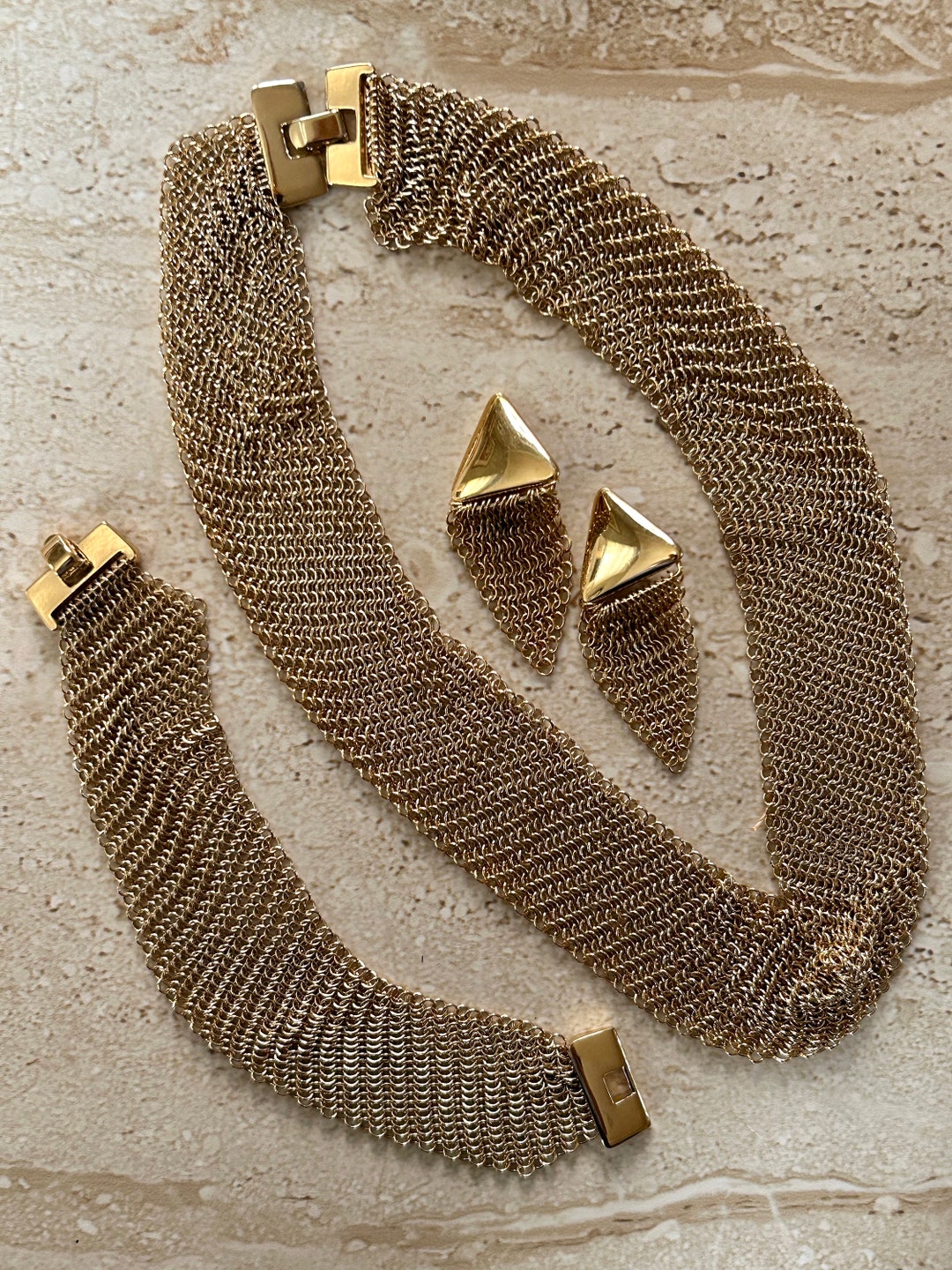 Vintage Trifari Jewelry Set Gold Mesh Crown Trifari Necklace Trifari ...