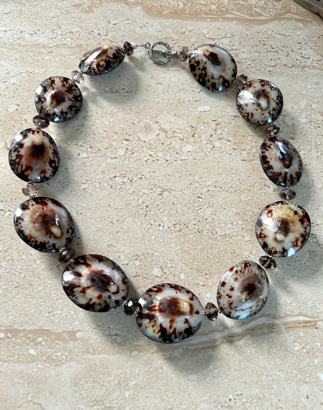 Tiger Cowrie Shell Necklace Shell Statement Necklace Smoky Quartz ...