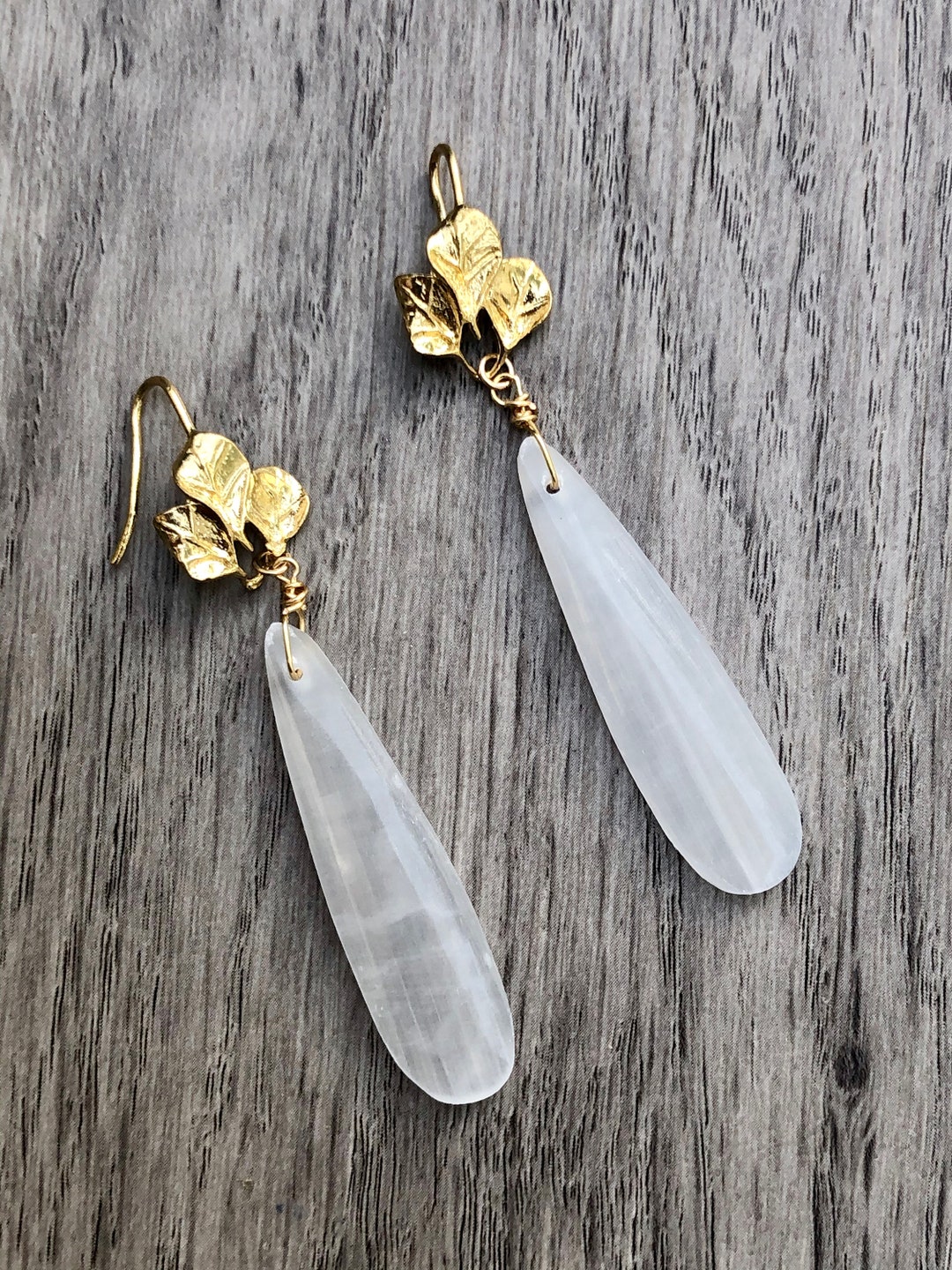 Selenite Earrings Long Selenite Earrings Selenite Dangle Earrings Crown ...