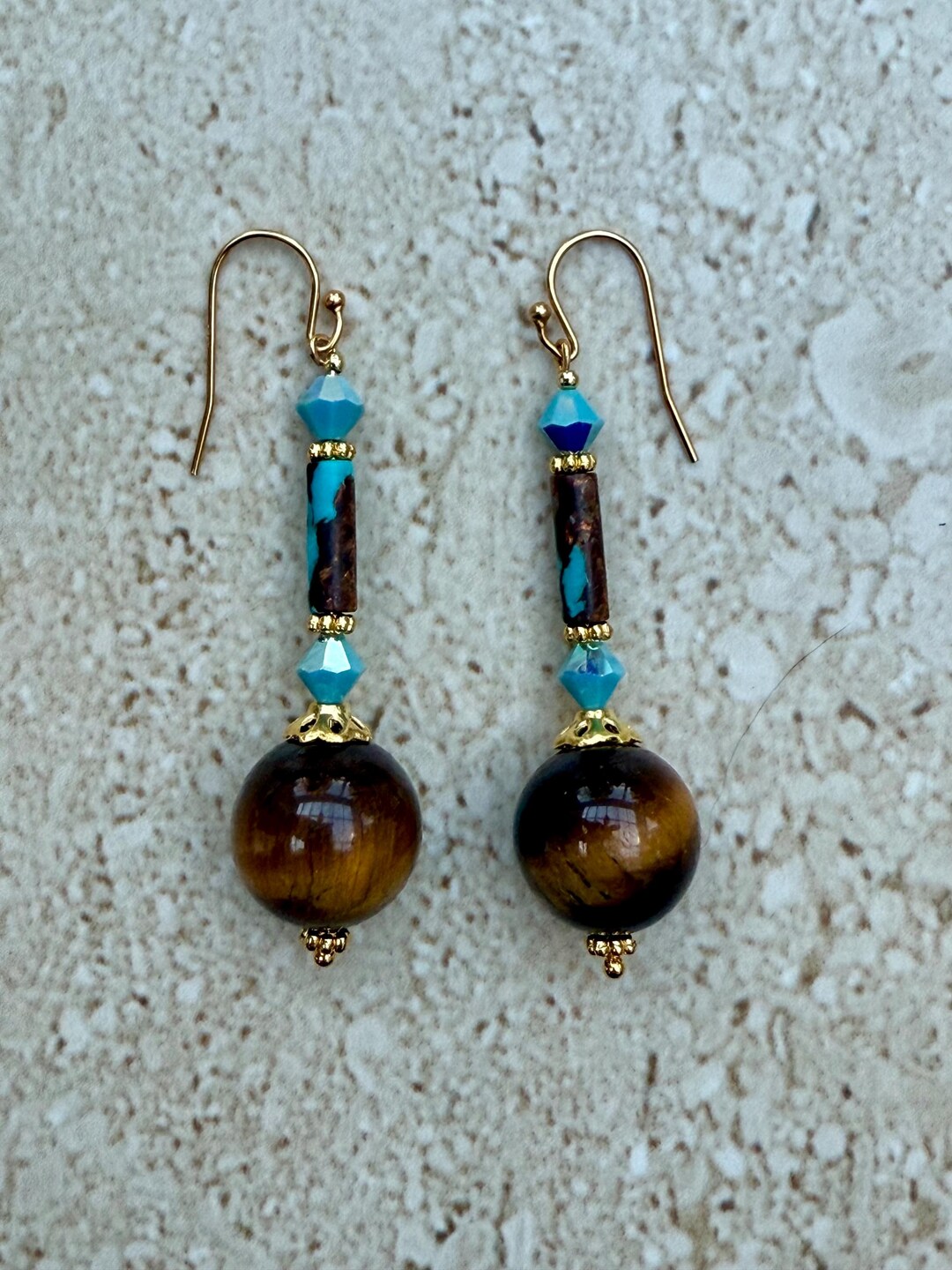 Tiger’s Eye Earrings Bronzite Turquoise Earrings Dangle Earrings ...