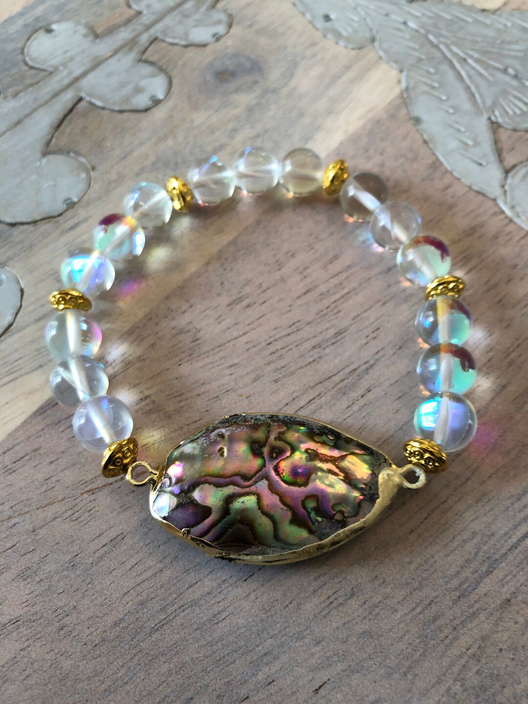Abalone Bracelet Spectrolite Quartz Bracelet Beachy Bracelet Resort ...