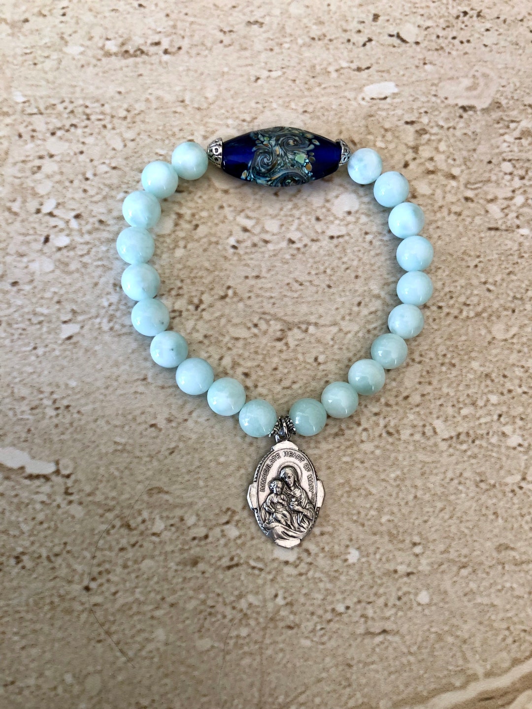 Virgin Mary Bracelet Blessed Mother Bracelet Saint Mary Green Moonstone ...