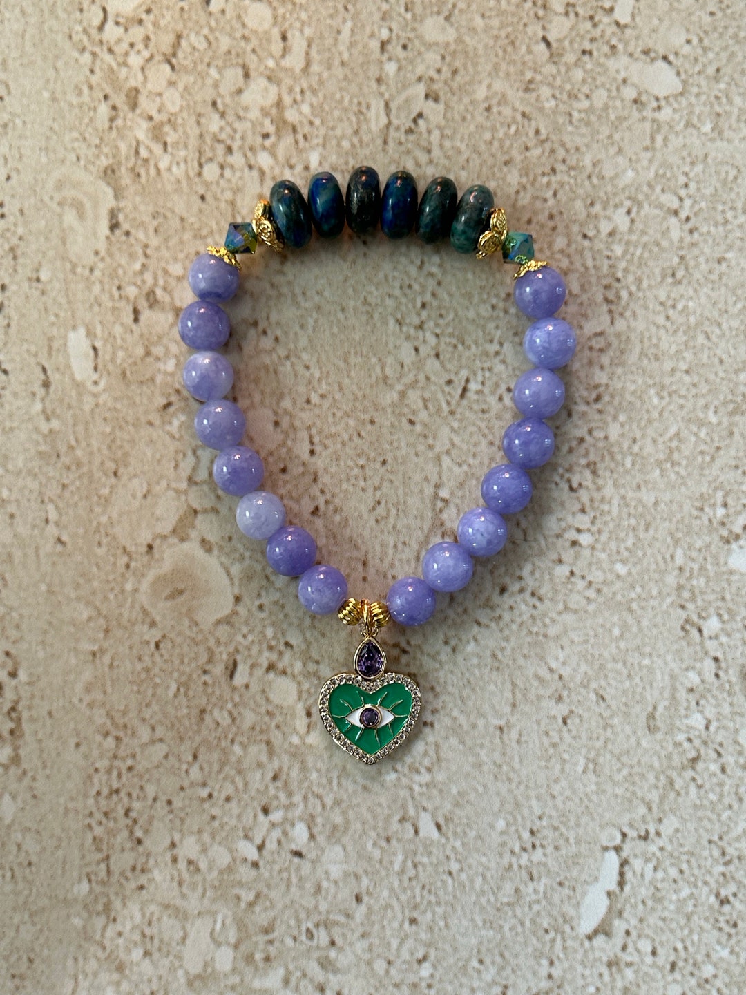 Evil Eye Bracelet Third Eye Bracelet Purple Jade Chrysocolla Bracelet ...