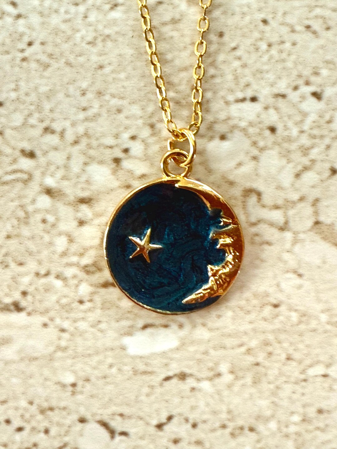 Celestial Pendant Moon and Stars Pendant Enamel Celestial Pendant ...