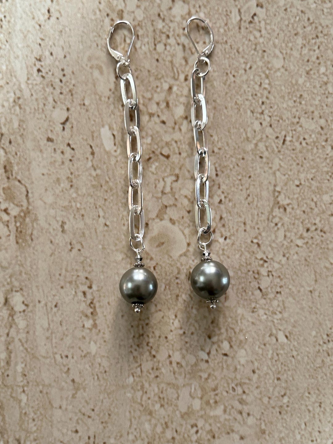 Paper Clip Earrings Silver Pearl Earrings Shell Pearl Long Earrings ...