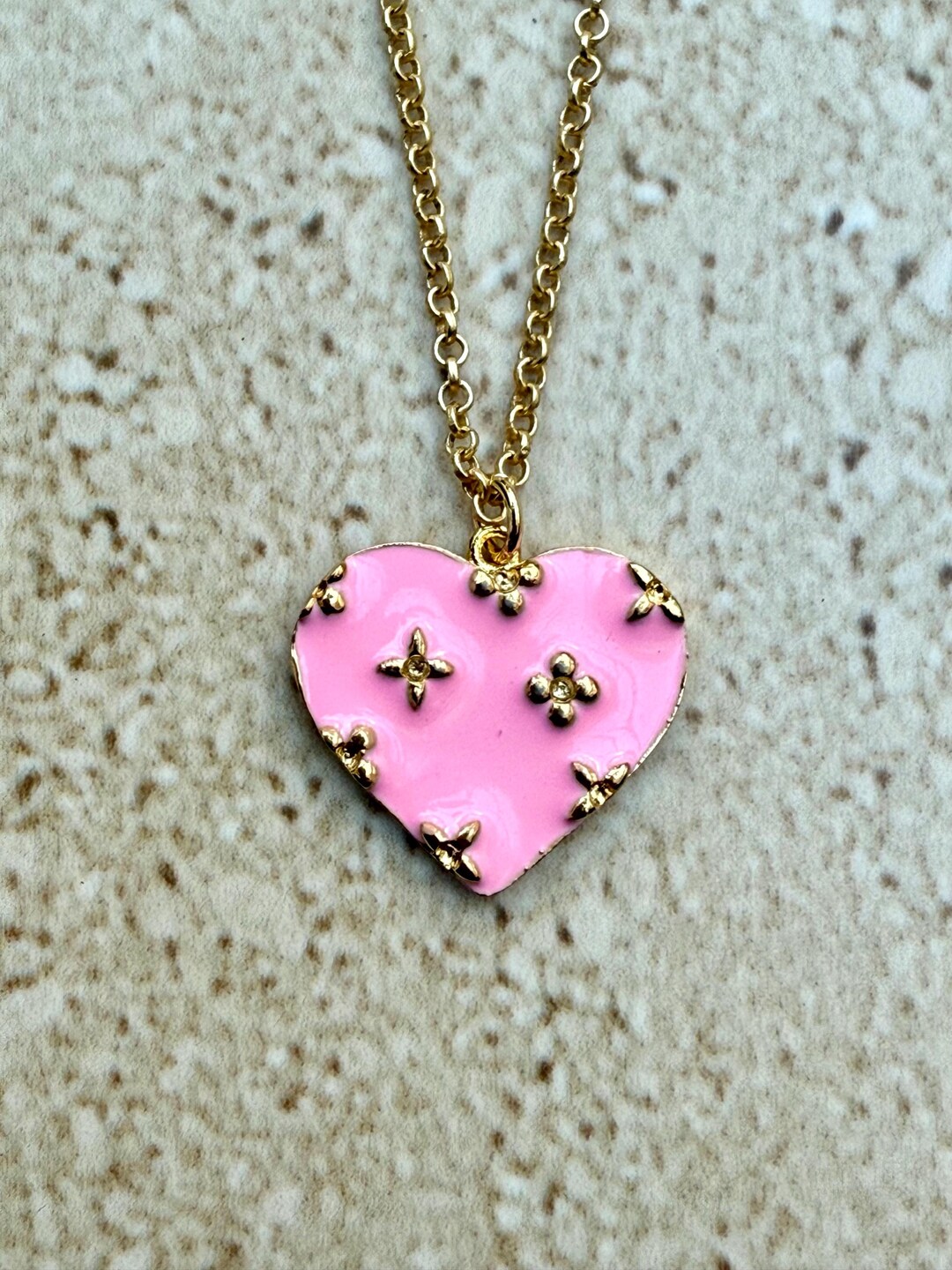 Heart Pendant Pink Heart Enamel Pendant Heart Necklace Valentine Gift ...