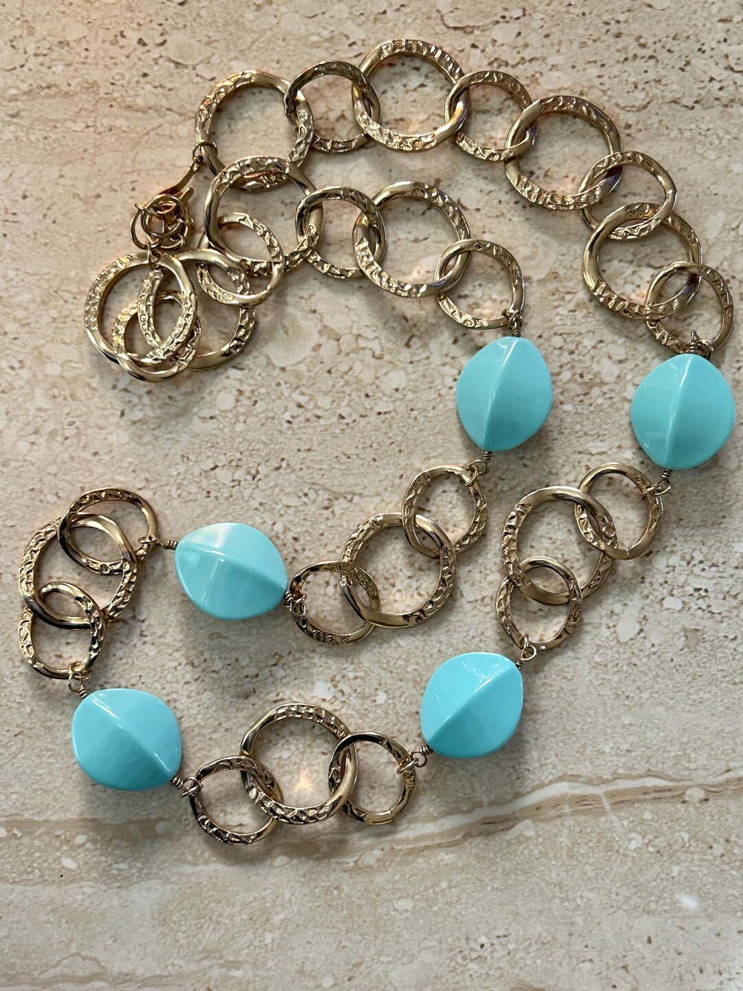 Kenneth Jay Lane Vintage Necklace KJL Long Necklace Turquoise and Gold ...