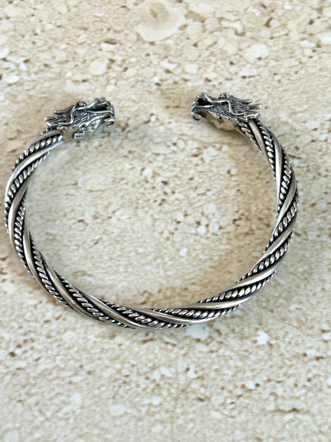Dragon Bracelet Sterling Silver Dragon Head Bangle Vintage Dragon Cuff ...