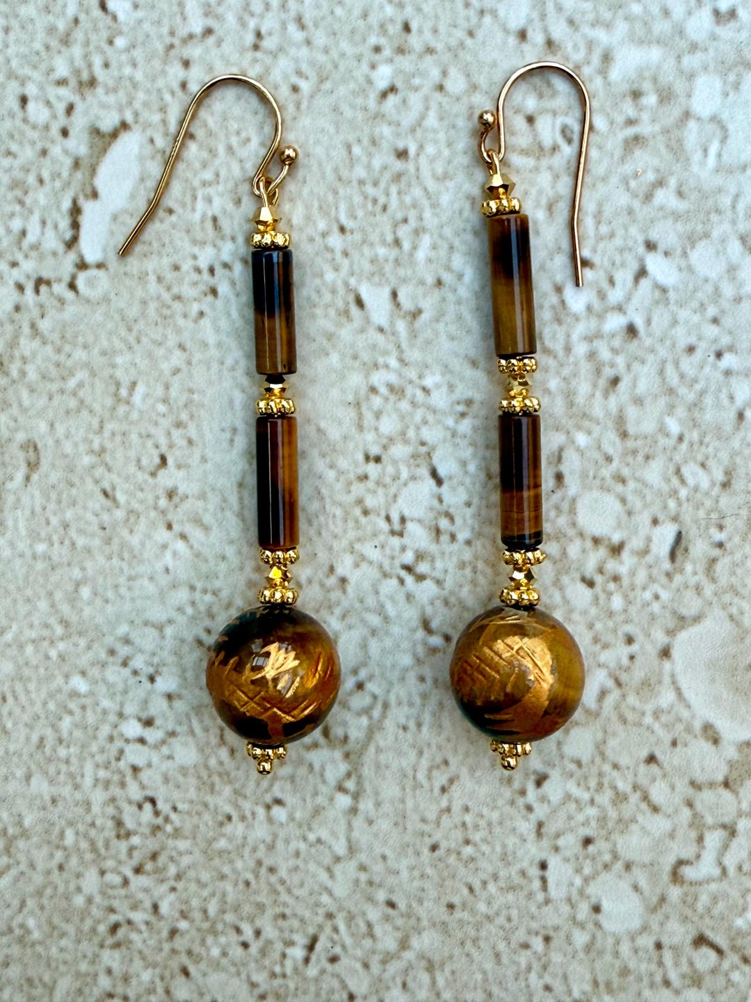 Dragon Ball Earrings Long Dragon Ball Dangle Earrings Tigers Eye Dragon ...