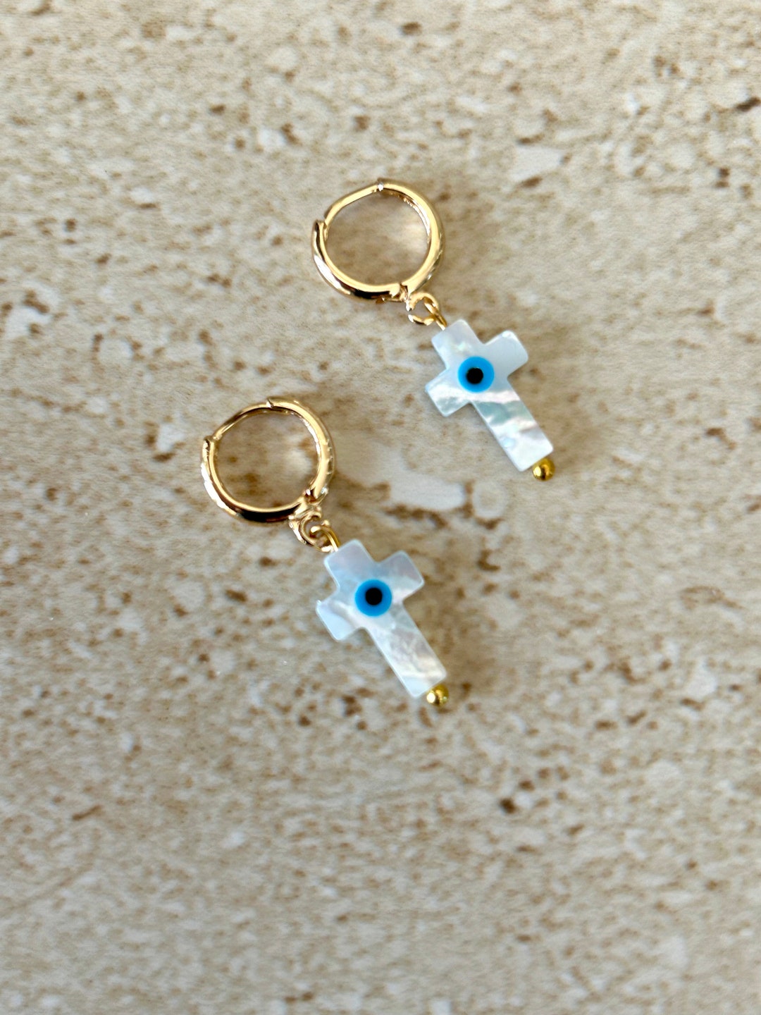 Evil Eye Earrings Third Eye Earrings Mother of Pearl Cross Earrings ...