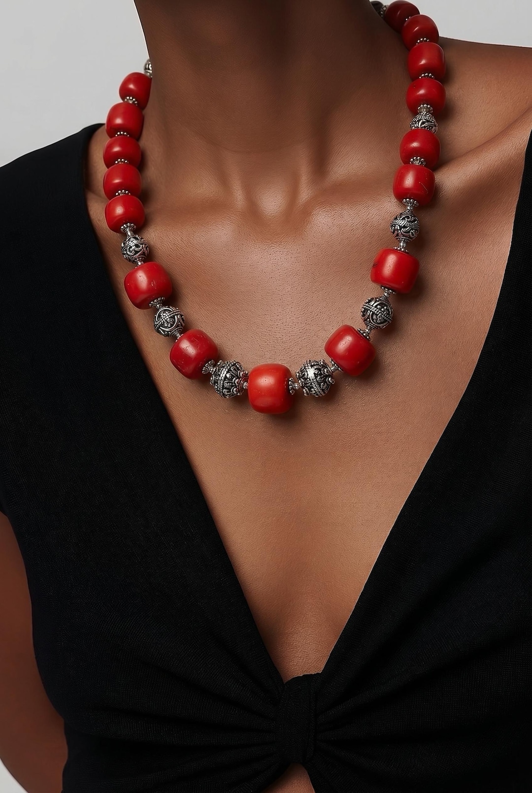 Red Coral Necklace Natural Bamboo Coral Necklace Coral Beaded Necklace ...