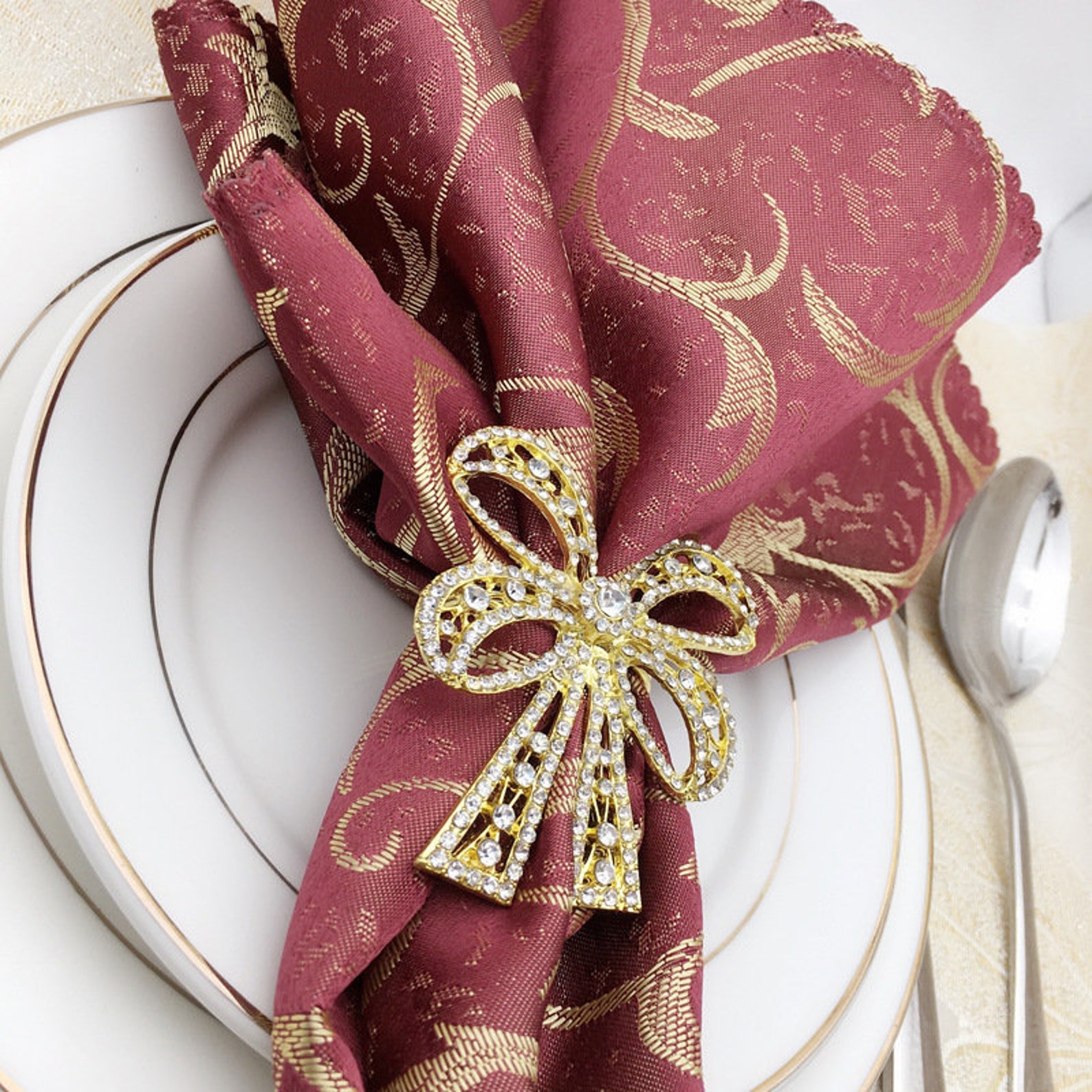 24 pcs Crystal Napkin Ring Rhinestone Bowknot Napkin Rings | Etsy