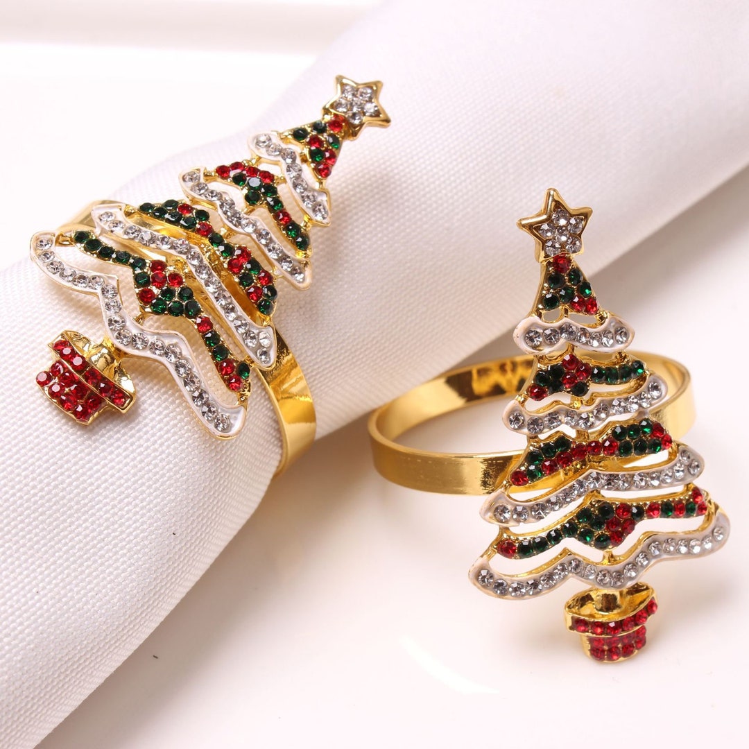 12 Pcs Christmas Tree Napkin Rings, Christmas Table Decorations ...