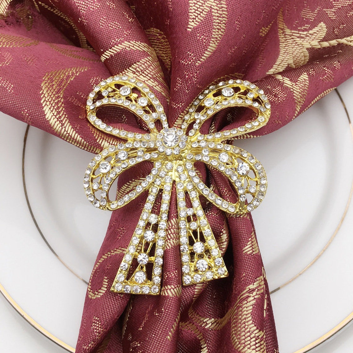 24 Pcs Crystal Napkin Ring Rhinestone Bowknot Napkin Rings - Etsy
