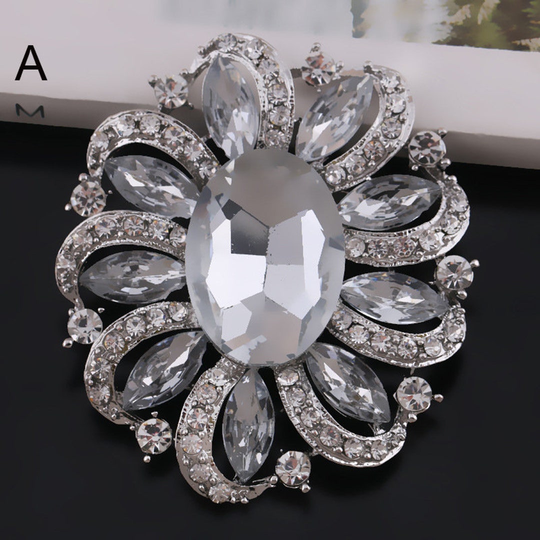 Clear Crystal Rhinestone Brooch Pin Embellishment . Oval Shape Flower ...