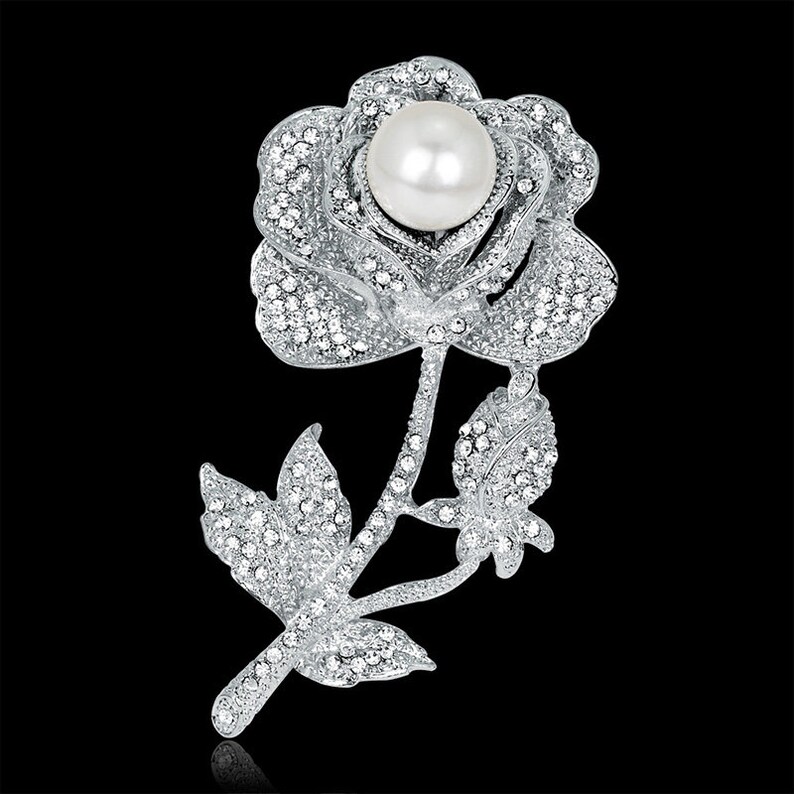 Silver Big Clear Flower Crystal Rhinestone Brooch Pins Wedding - Etsy