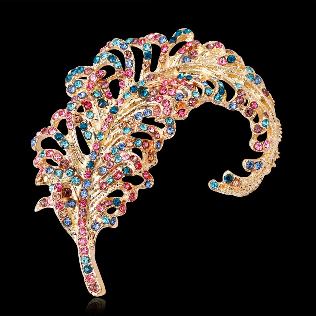Large Multi Crystal Feather Brooches,feather Rhinestone Brooch, for ...