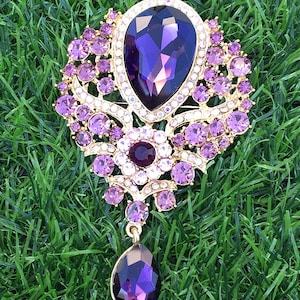 Extra Large Purple Rhinestone Drop Brooch Embellishment Broach Dangling ...