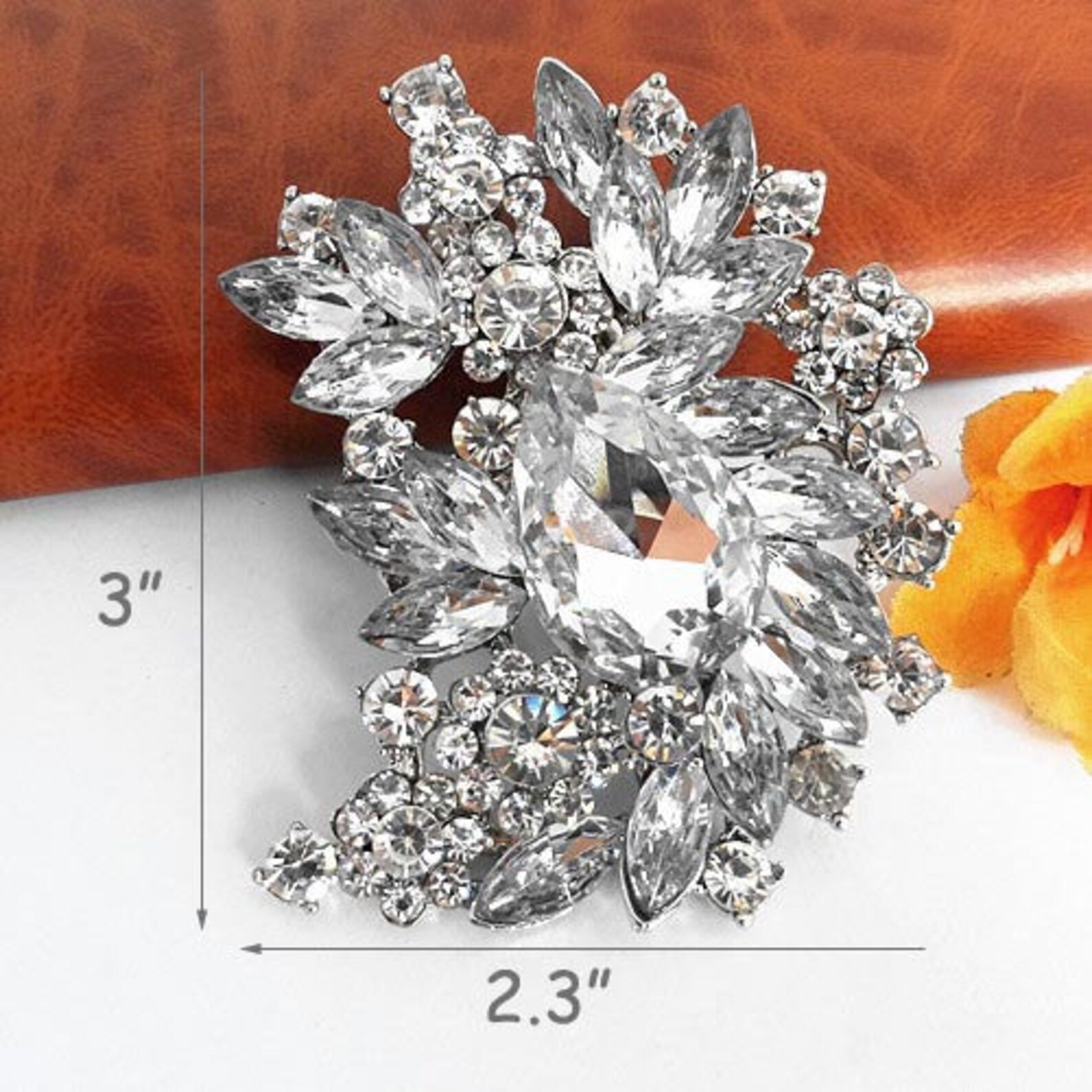 Large Silver Tone Rhinestone Embellishment or Pin Flower | Etsy