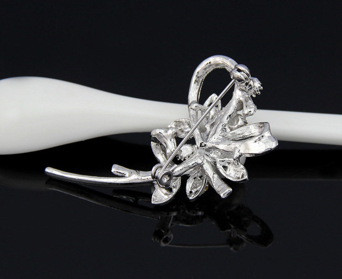 Brooch Pin Rhinestone Crystal Silver Flower Brooches - Etsy