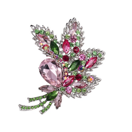 Large Crystal Rhinestone Brooch Pink Green Dress Pin Brooch - Etsy