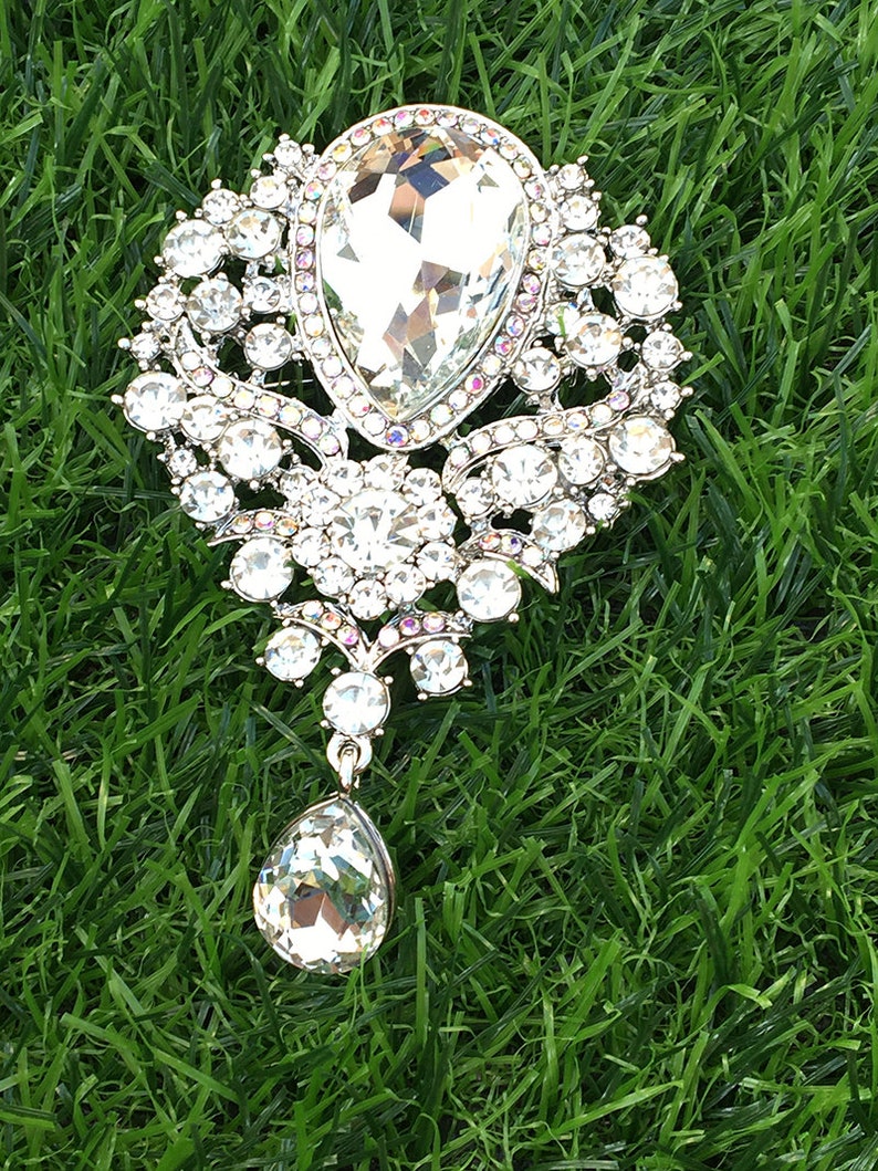 Extra Large Clear Rhinestone Drop Brooch Silver Tone - Etsy