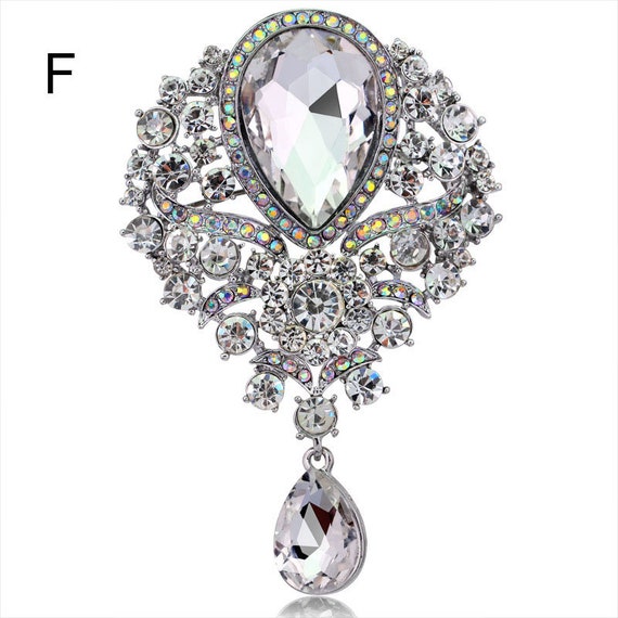 Extra Large Clear Rhinestone Drop Brooch Silver Tone - Etsy