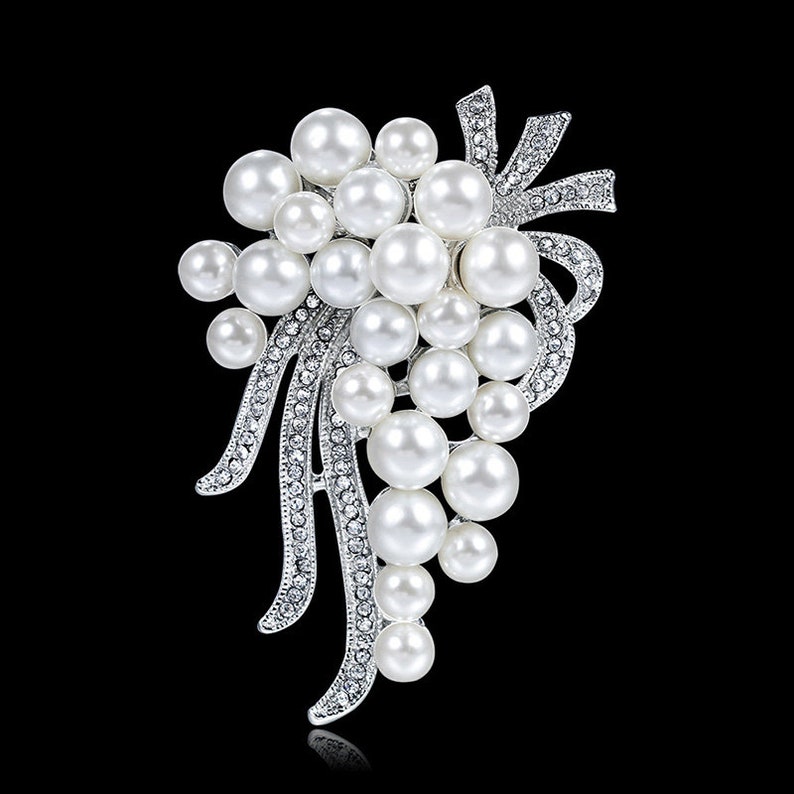 Silver Big Clear Flower Crystal Rhinestone Brooch Pins Wedding - Etsy