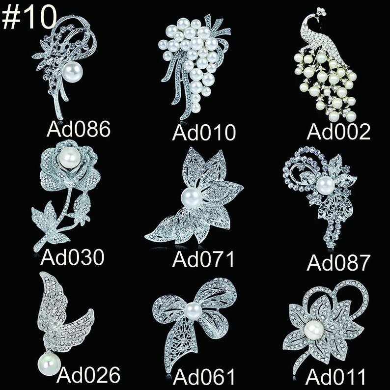 Silver Big Clear Flower Crystal Rhinestone Brooch Pins Wedding - Etsy