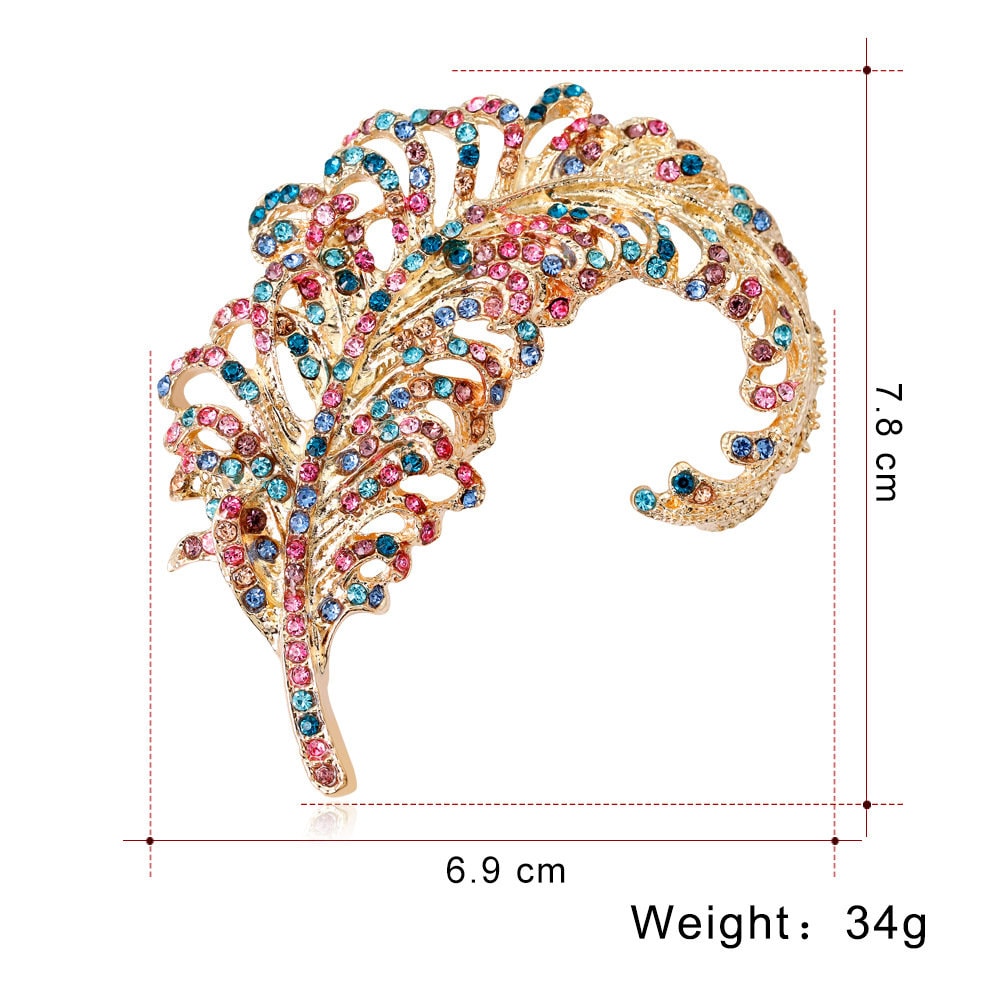 Large Multi crystal feather broochesfeather rhinestone | Etsy