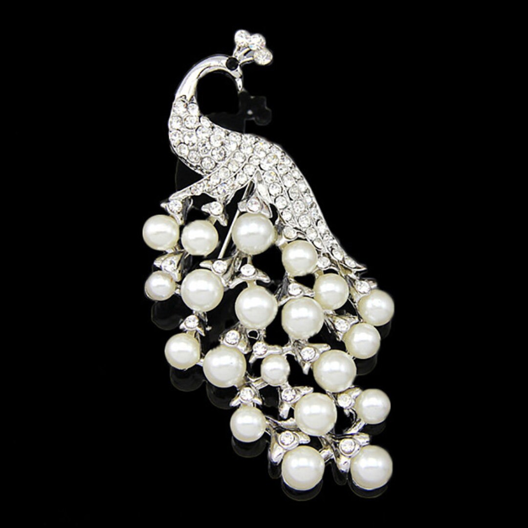 Silver Big Clear Flower Crystal Rhinestone Brooch Pins Wedding Bouquet ...