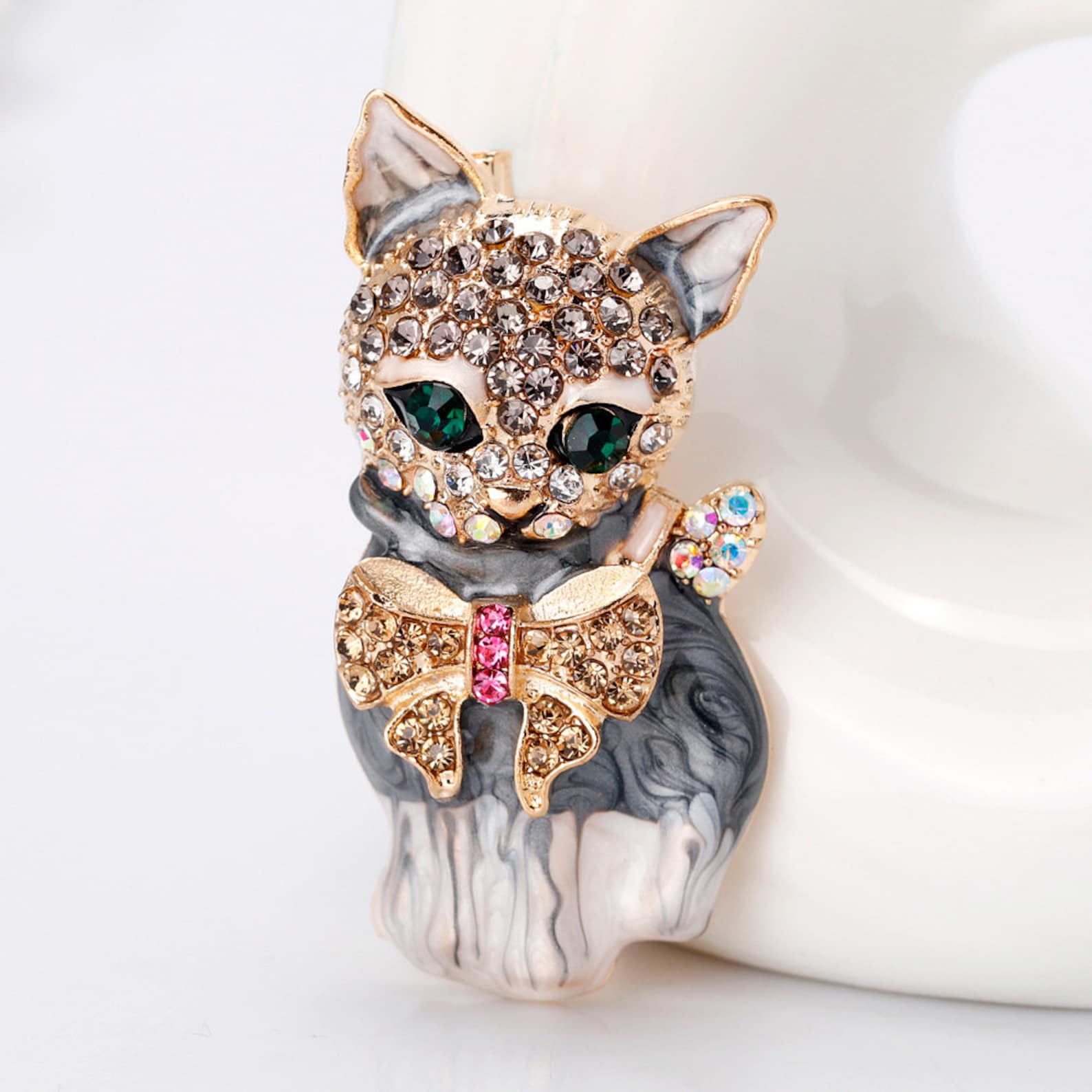 Beautiful Enamel Cat Brooch Animal Fashion Jewelry for - Etsy