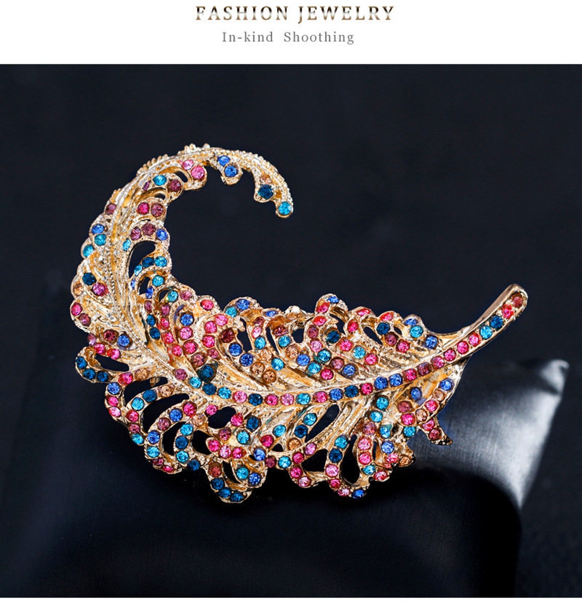 Large Multi crystal feather broochesfeather rhinestone | Etsy