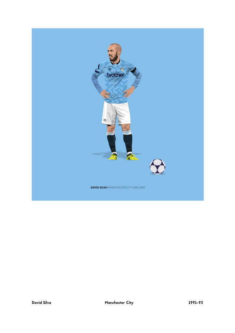 David Silva Man City 1991-93 Home Kit A3 Poster: 297mmx420mm - Etsy UK