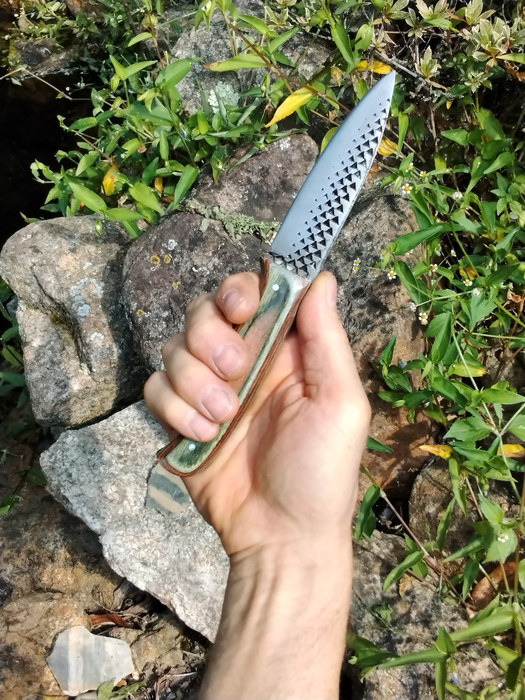Bushcraft Knife Dimond Wood Handle Thick Leather Sheath - Etsy