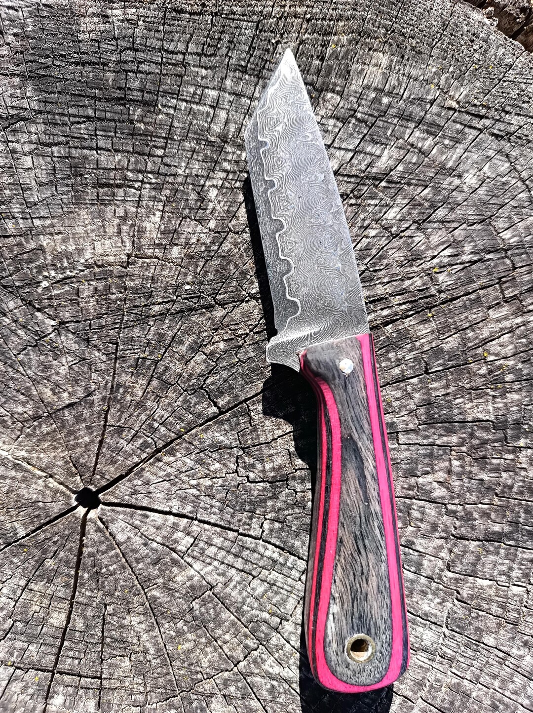 Lace Pattern Damascus With Pink and Black Diamond Wood Handle - Etsy