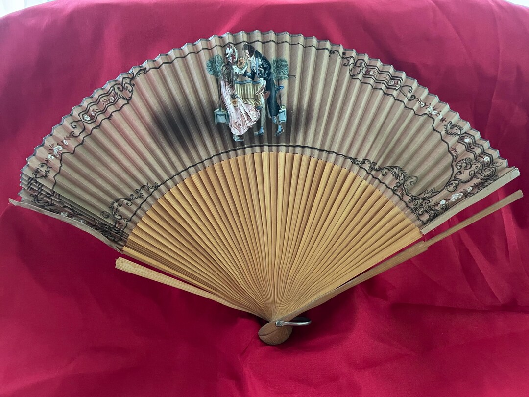 1800s Hand-painted Folding Hand Fan - Linen & Wood - Collector's Item ...